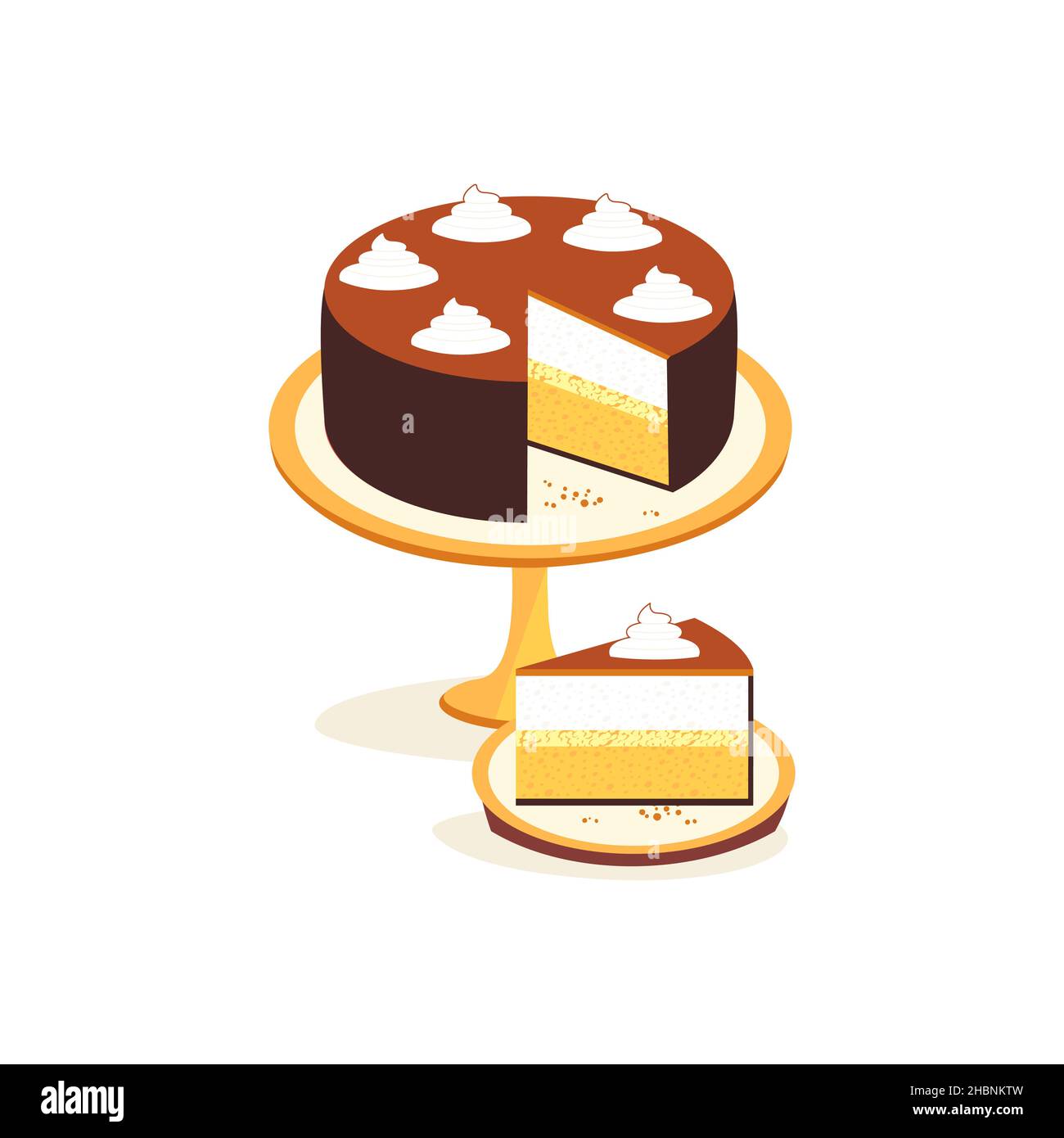 Cream cake homemade dessert vector icon. Creamy tart on stand, pie ...