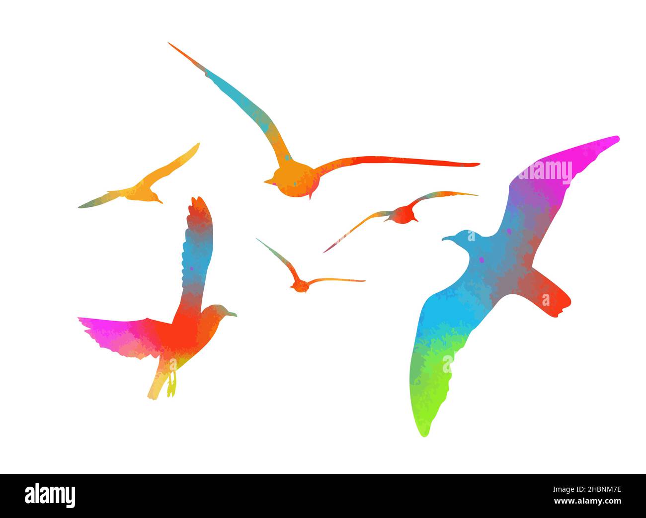 Flying multicolored seagulls. Vector illustration Stock Vector Image ...