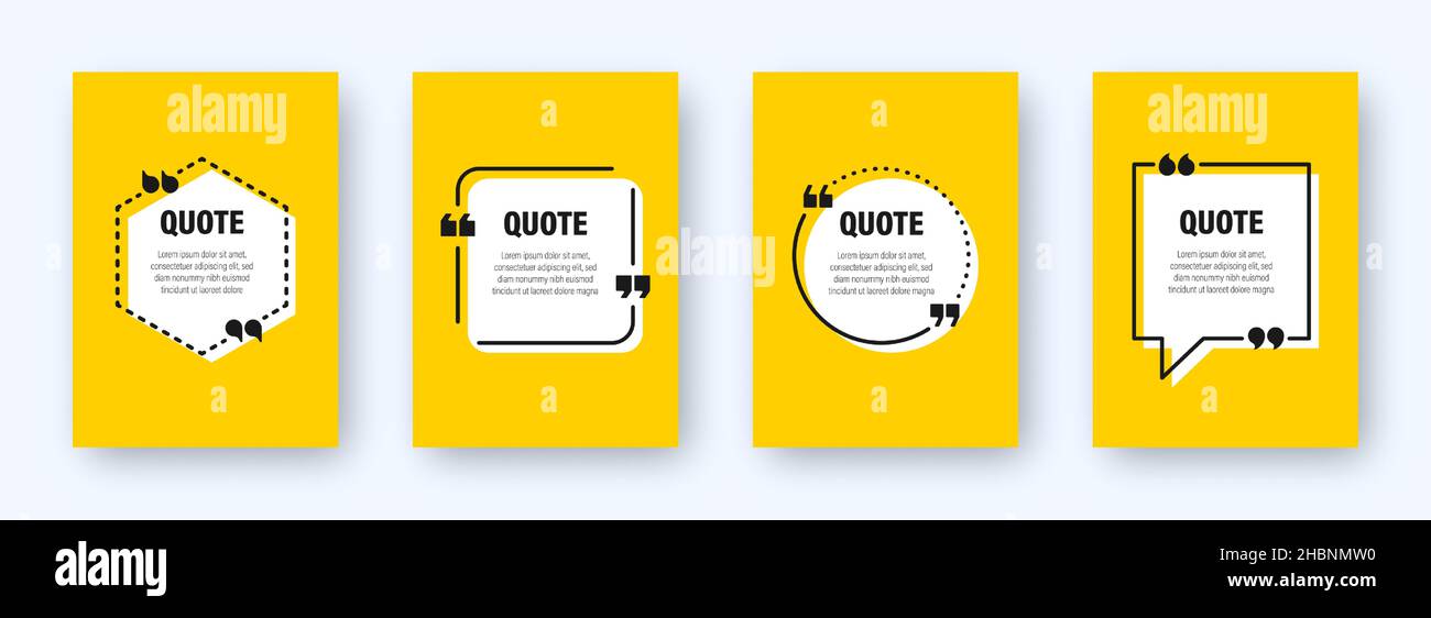 Set of modern yellow banners with quote frames. Speech bubbles with ...