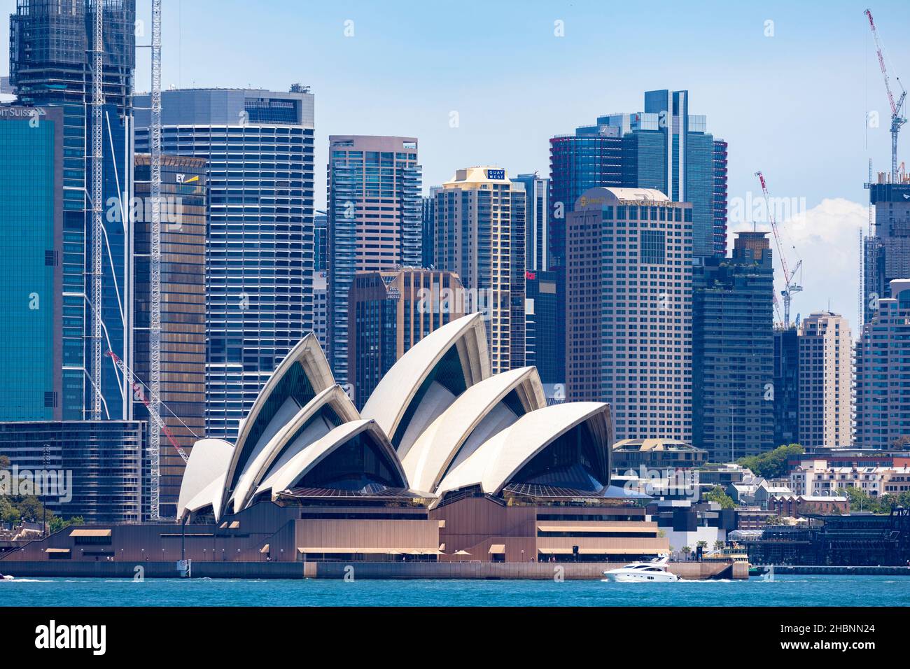 View of Sydney city centre, high rise office buildings and Sydney opera ...