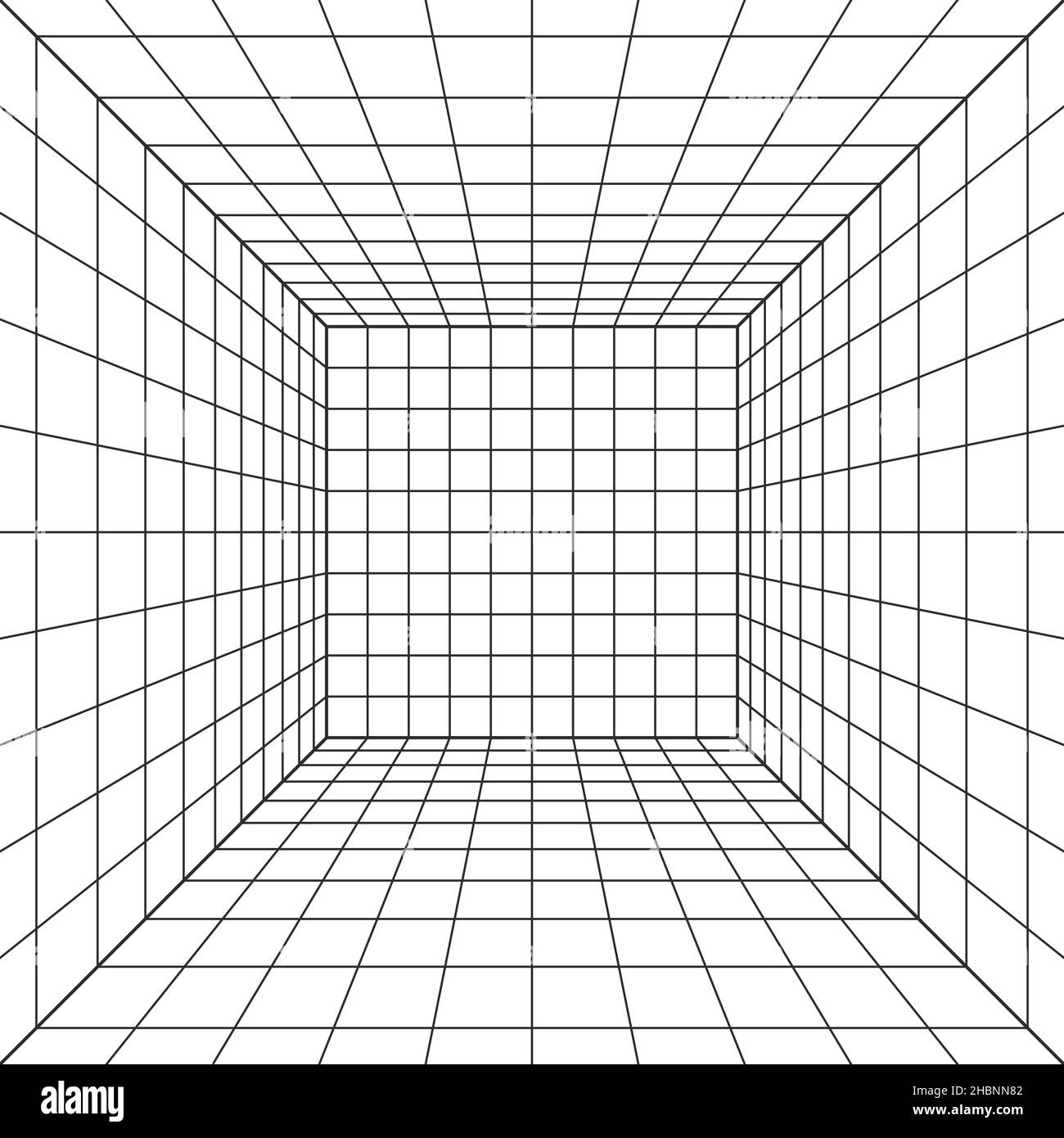 Wireframe perspective cube. 3d wireframe grid room. 3d perspective ...