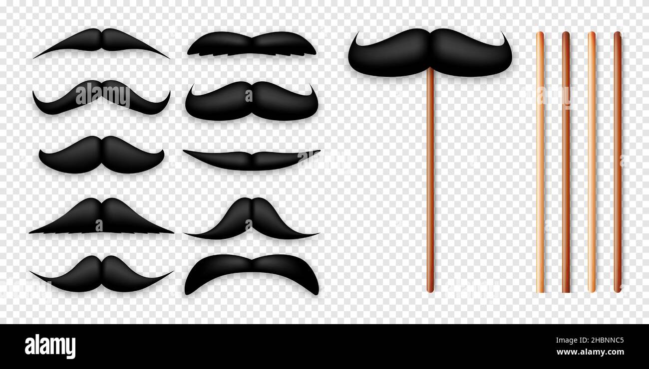Realistic black mustache on a wooden stick. Fake paper mustache ...