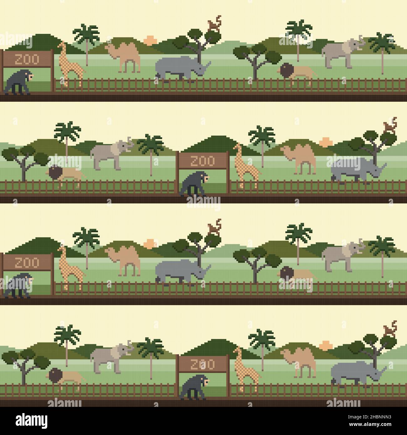 Seamless pattern pixel art zoo animals Stock Vector Image & Art - Alamy