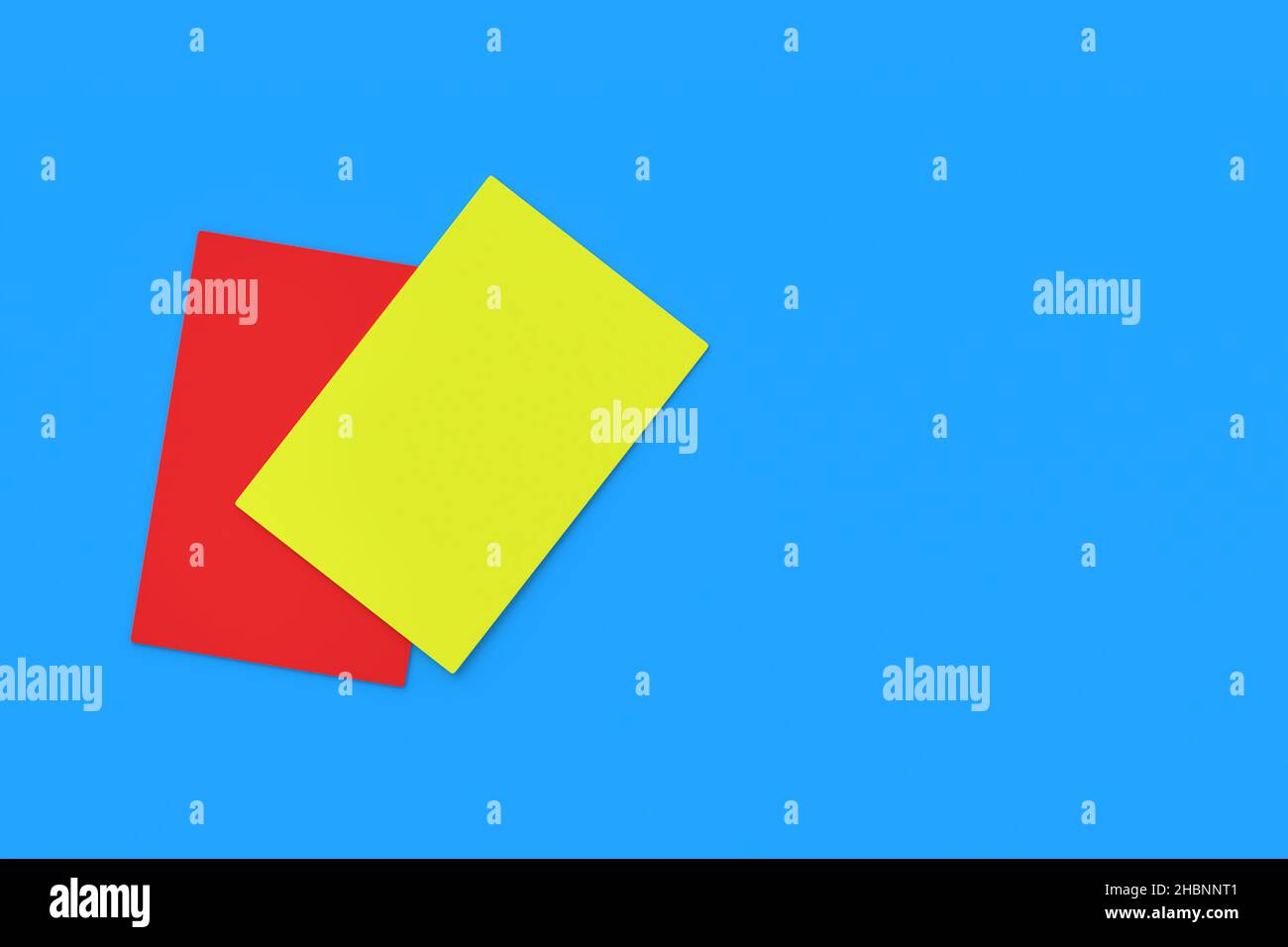 Yellow and red cards for playing soccer on blue background. Violation ...