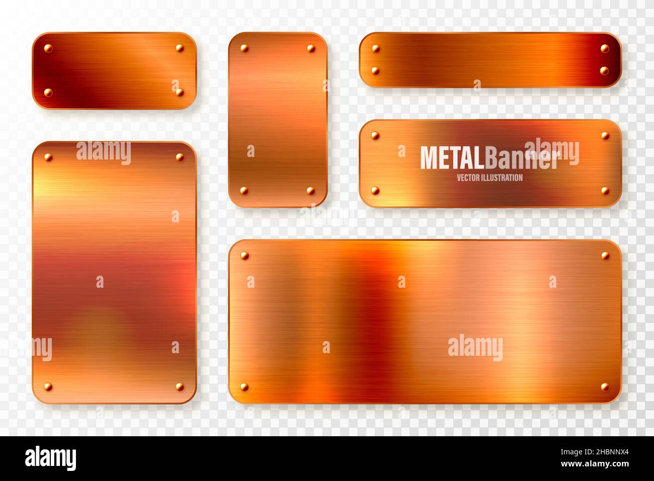 Realistic copper banners collection. Brushed stainless steel plate with ...