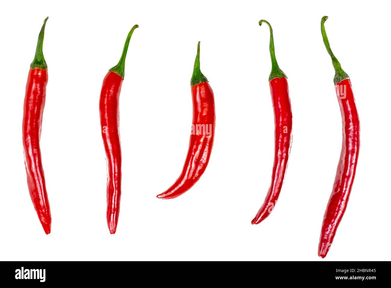 Top view of fresh red hot chilli pepper flat lay set collection ...