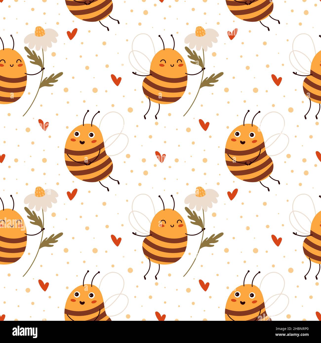 Seamless cute bee. Cartoon background with honeybee characters. Little ...