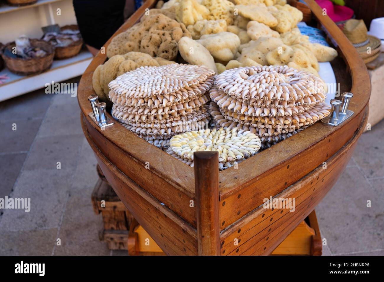 Display of Italian natural sponges, typical local products from ...
