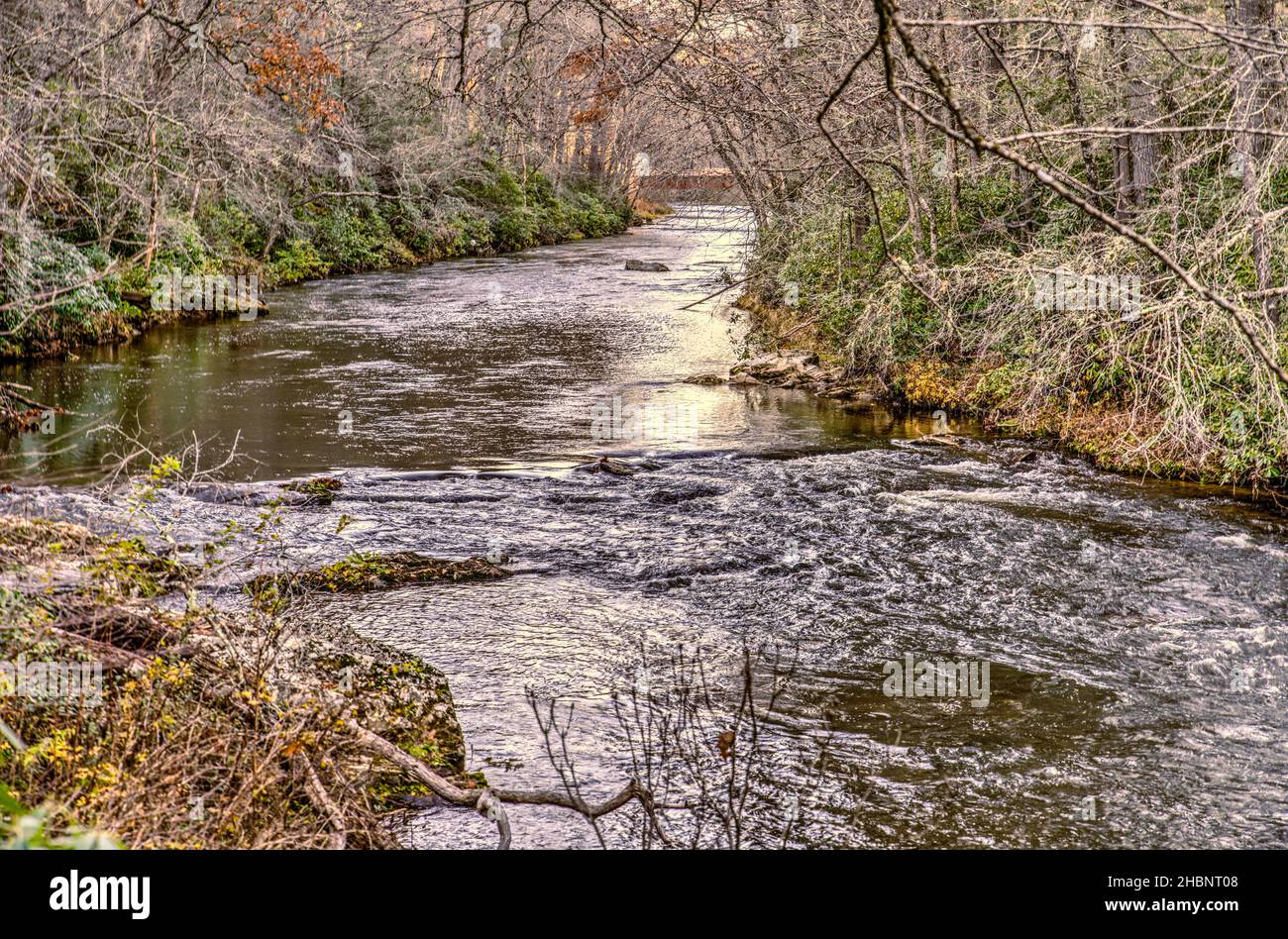An autumn afternoon along the Linville River by the Linville Falls ...