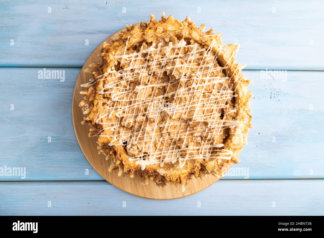 Traditional lithuanian cake shakotis on blue wooden background. top ...