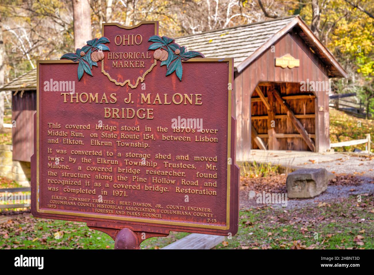 The historic marker by the Thomas J. Malone Covered Bridge in the ...