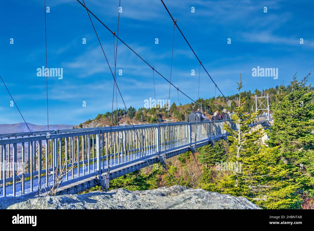 The mile high suspension bridge on top of Grandfather Mountain in the ...