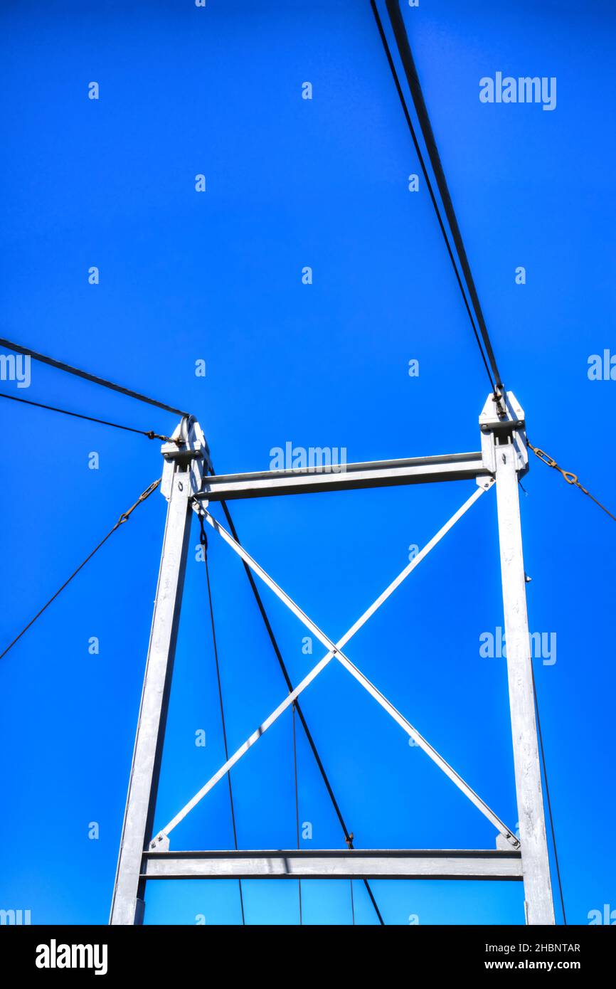 A tower of the mile high suspension bridge stands out against the ...