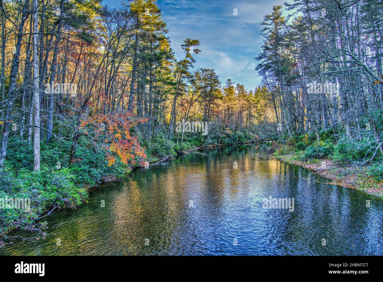 An autumn afternoon along the Linville River by the Linville Falls ...