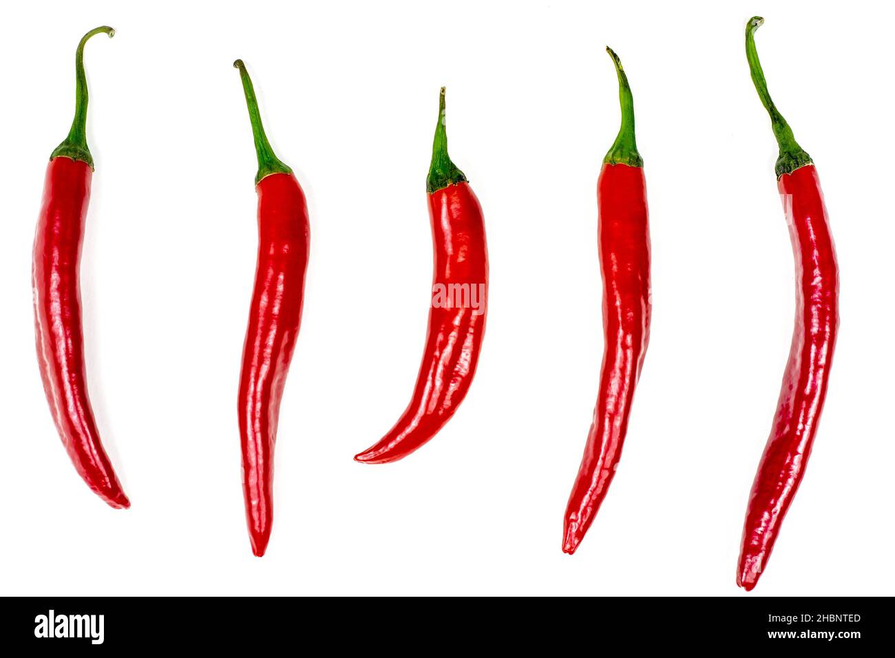 Top view of fresh red hot chilli pepper flat lay set collection ...