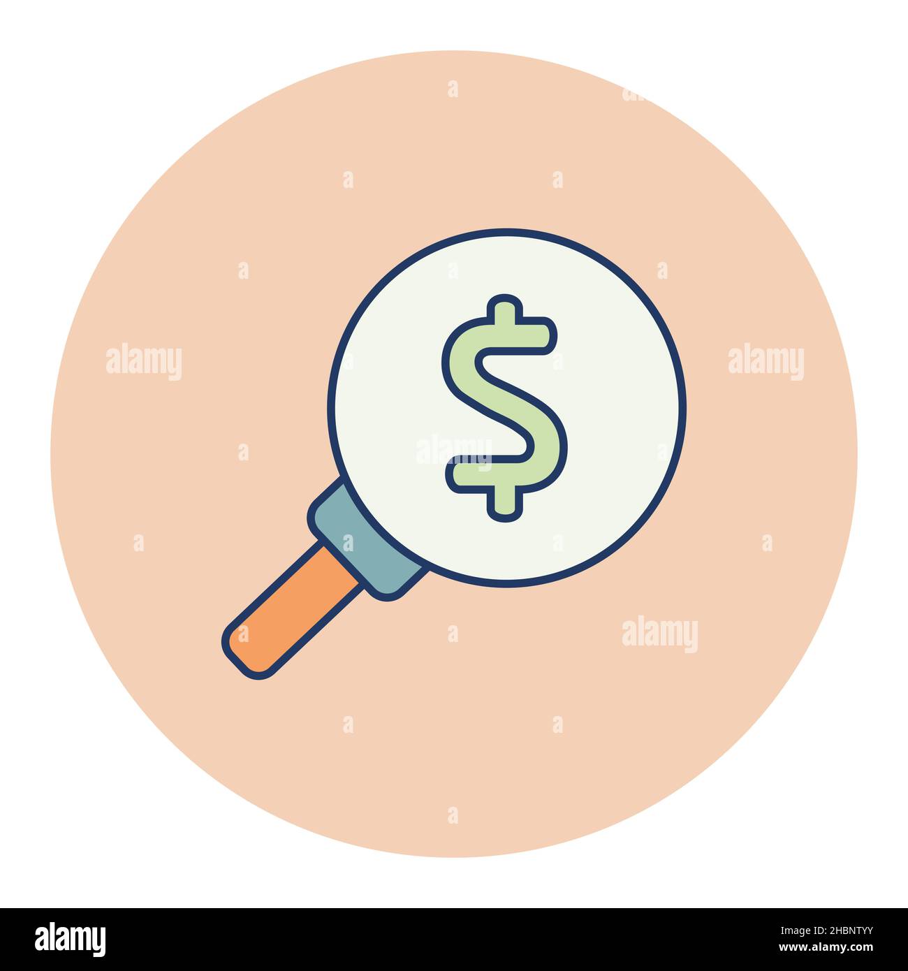 Looking for money. Dollar symbol under a magnifying glass flat icon ...