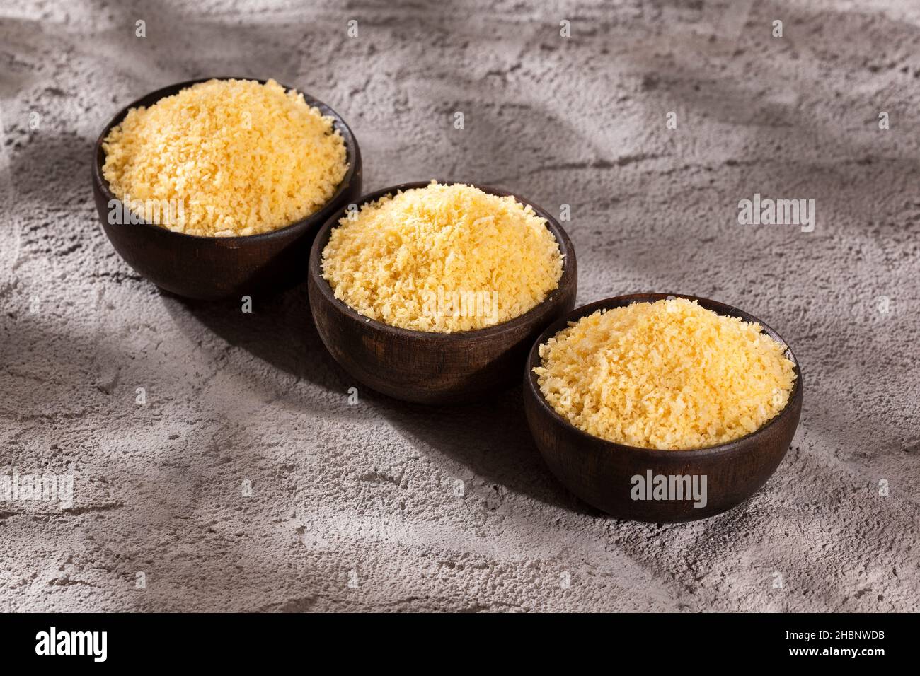 Japanese Panko bread in crumbs in three bowls - Healthy food Stock ...
