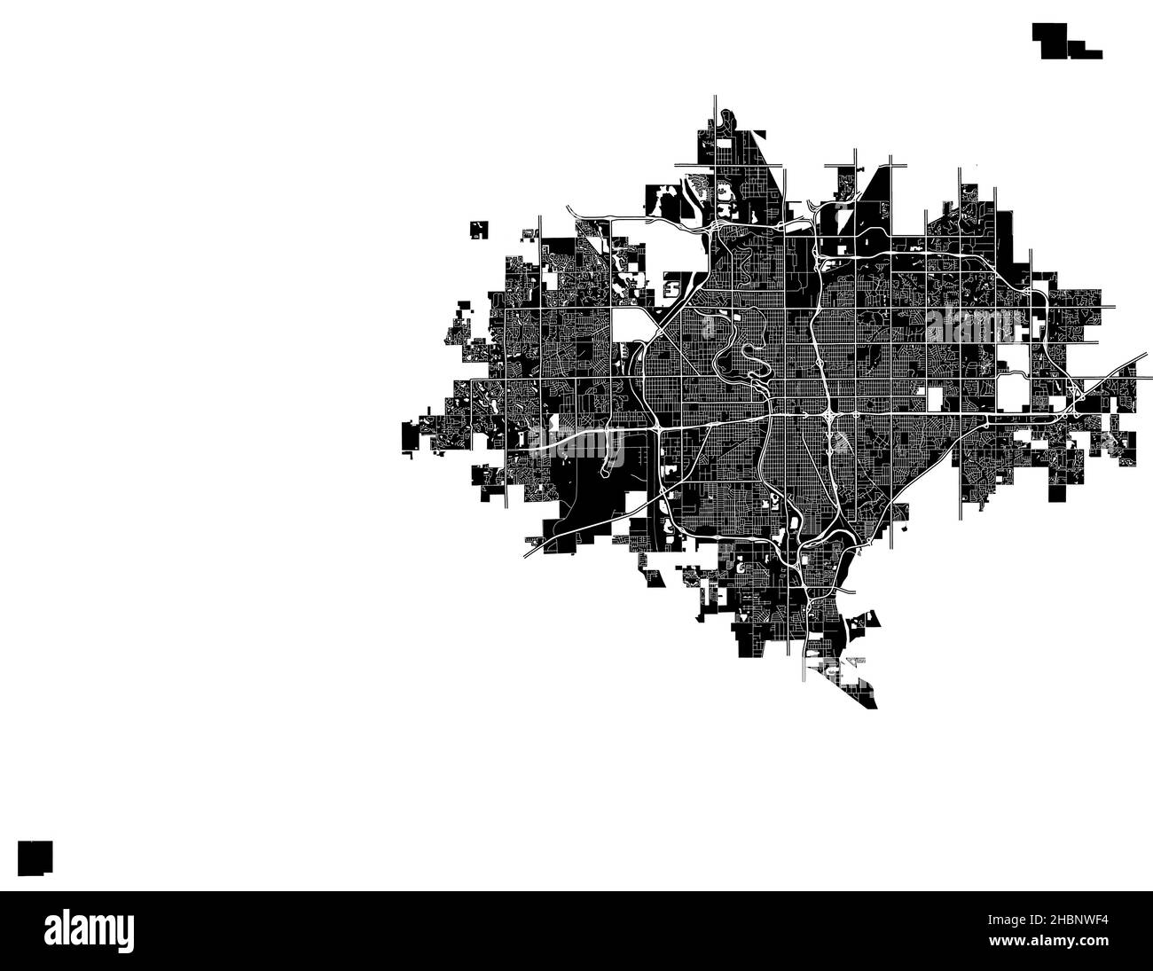 Wichita, Kansas, United States, high resolution vector map with city ...