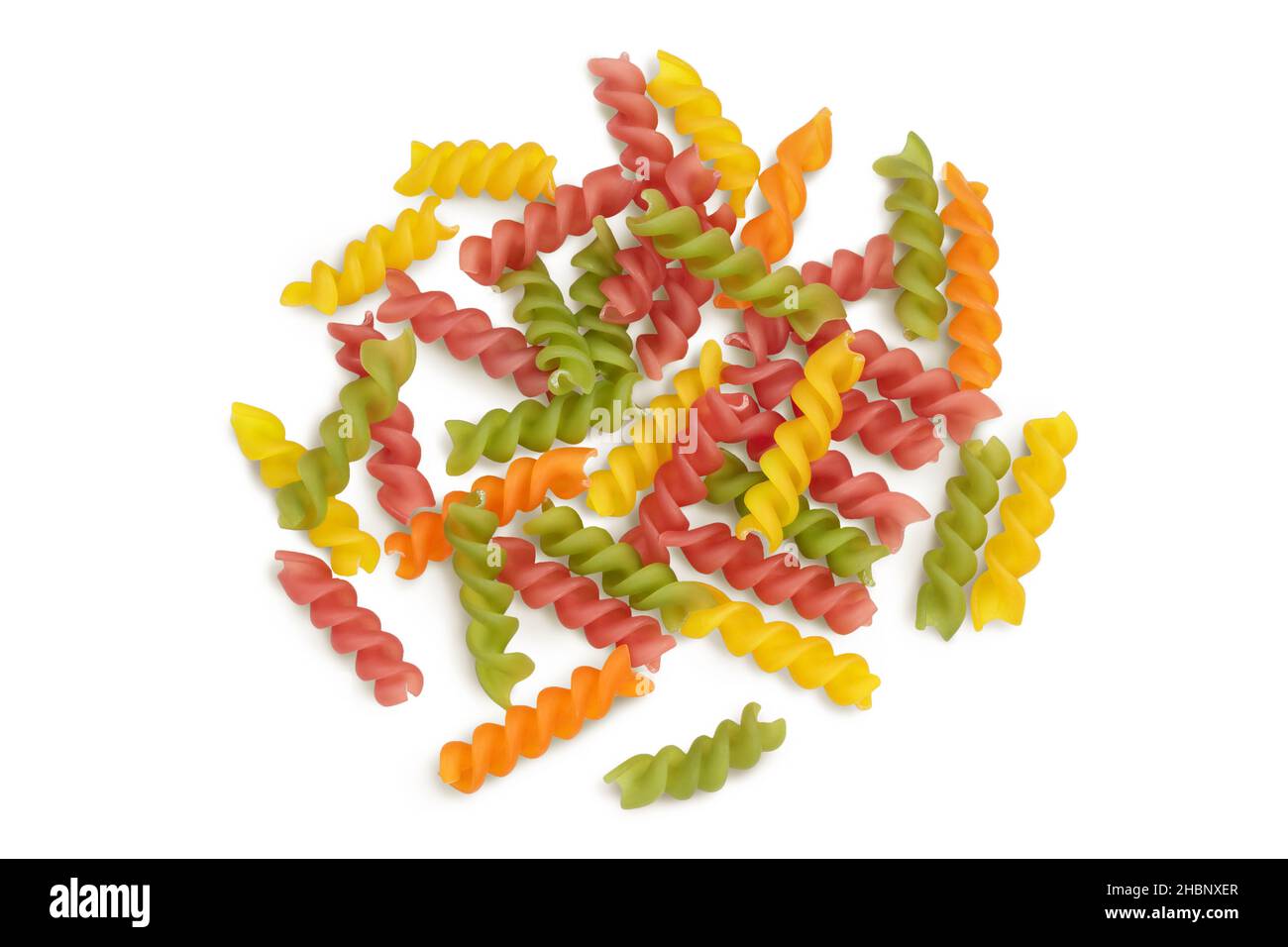 raw Fusilli colored pasta, isolated on white background with clipping ...
