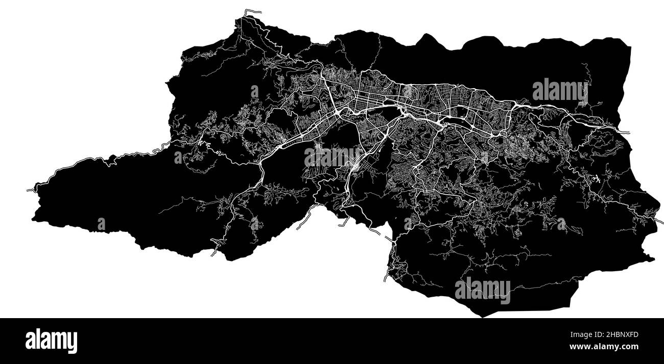 Caracas, Venezuela, high resolution vector map with city boundaries ...