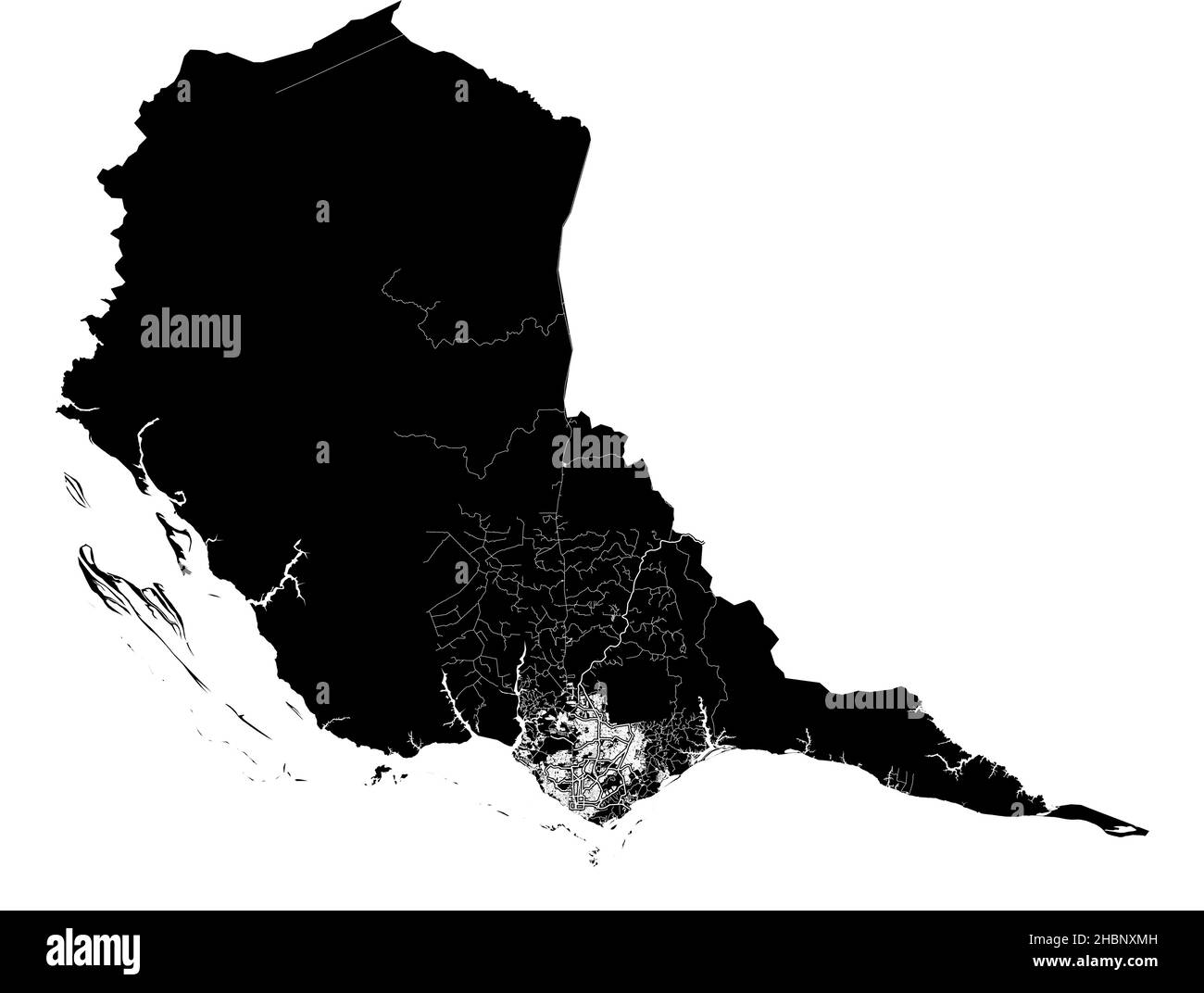 Manaus, Brazil, high resolution vector map with city boundaries, and ...