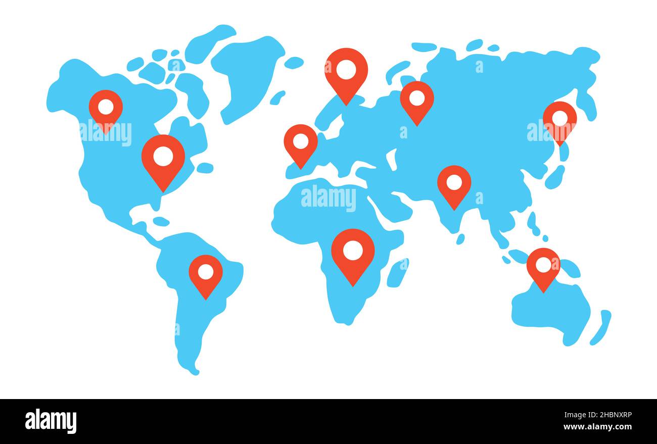 Map pointer icons located on continents of Earth. Business concept ...