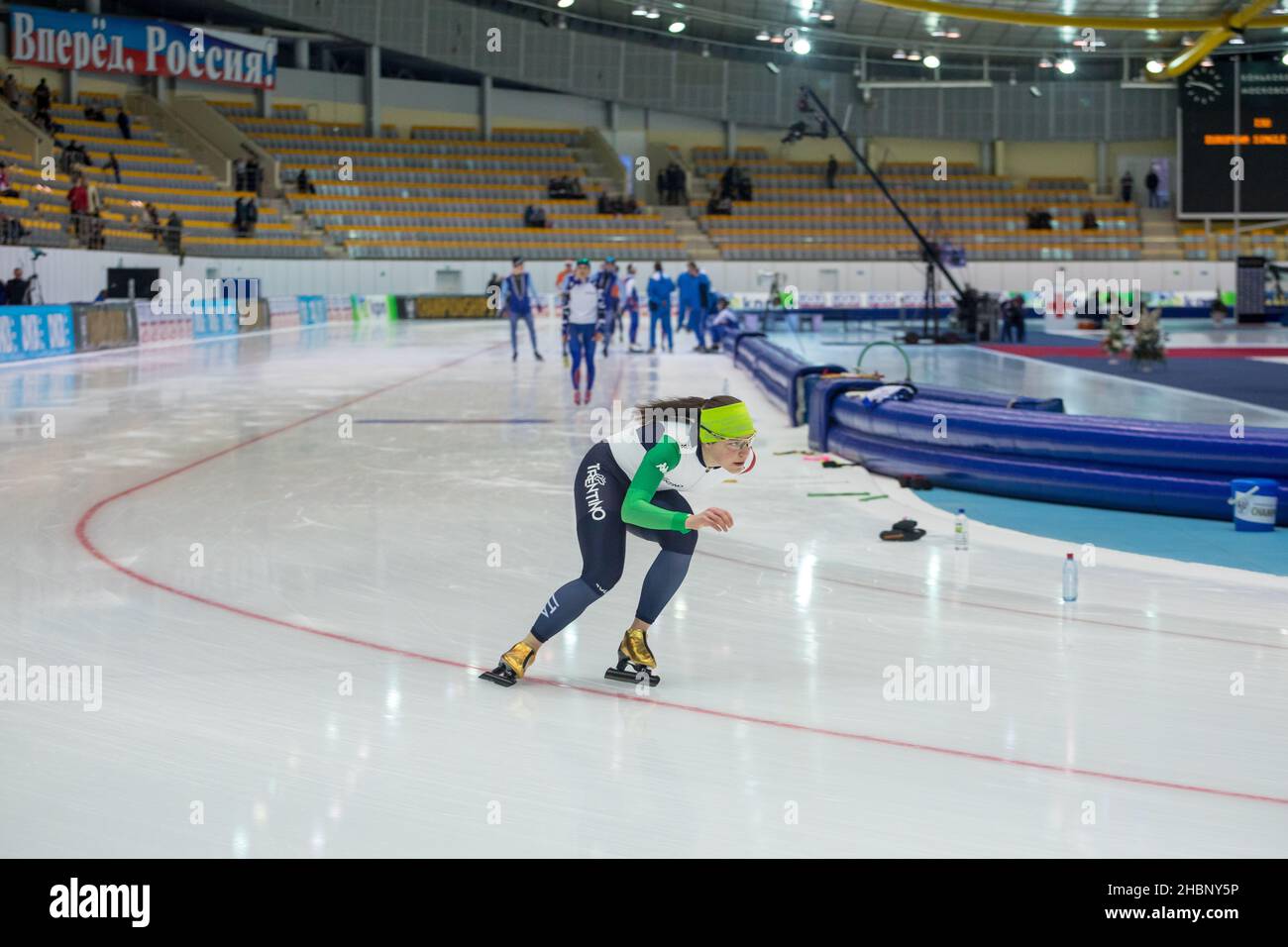 ISU European Speed Skating Championships. Athlete on ice. Classic speed ...
