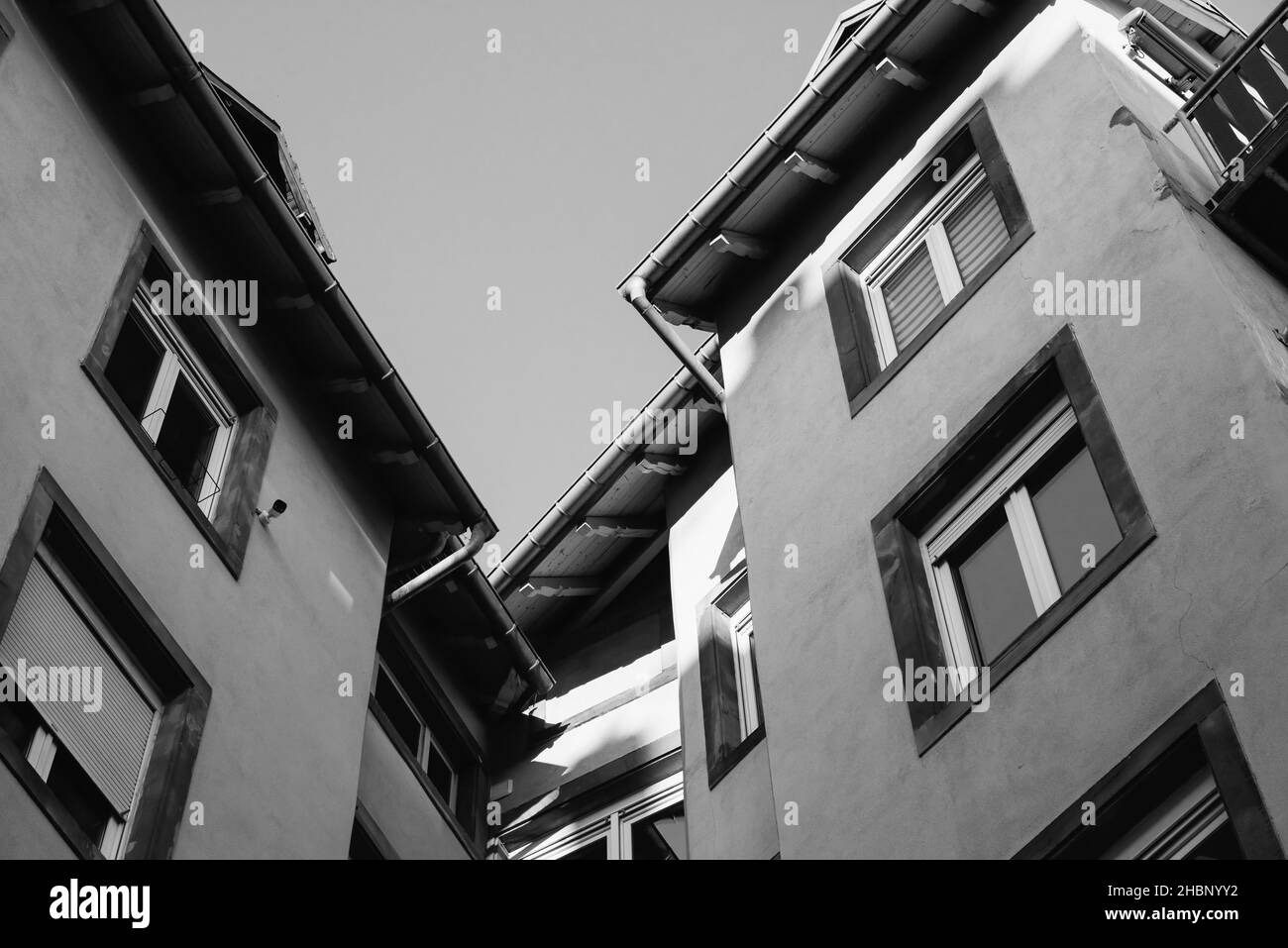 French apartment building view from the interior courtyard - black and ...