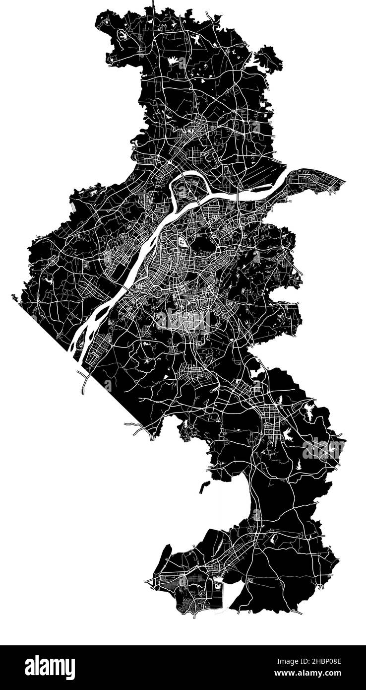 Nanjing, China, high resolution vector map with city boundaries, and ...