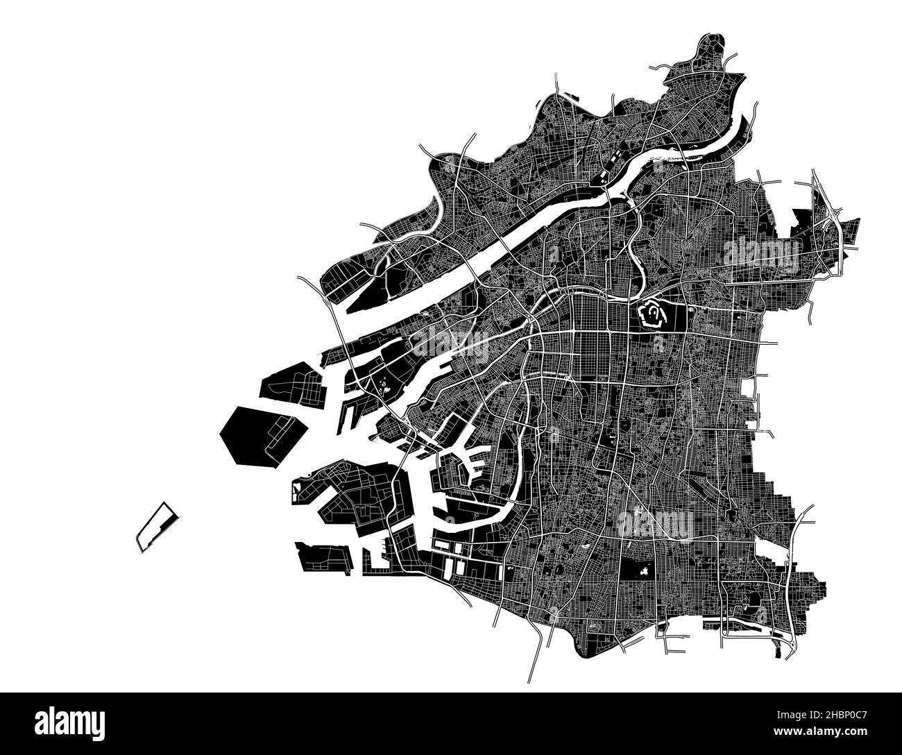 Osaka, Japan, high resolution vector map with city boundaries, and ...