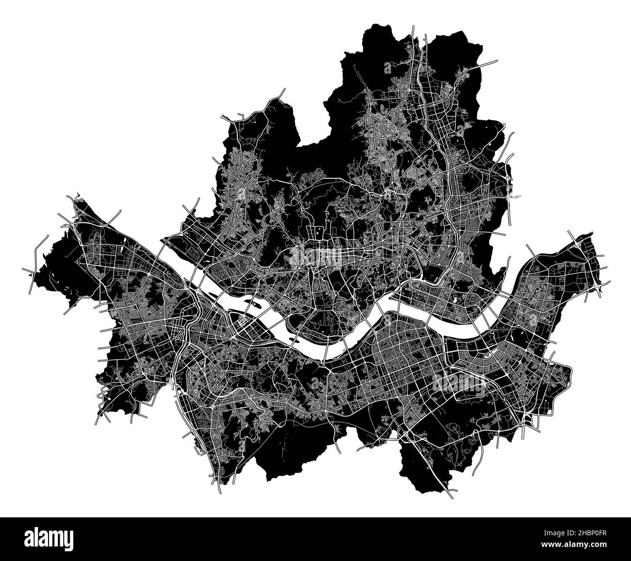 Seoul, South Korea, high resolution vector map with city boundaries ...