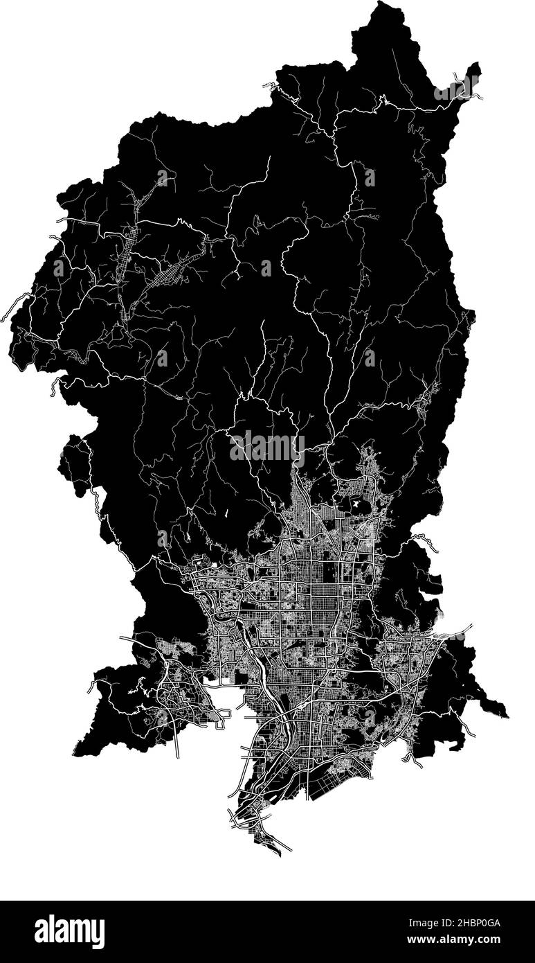 Kyoto, Japan, high resolution vector map with city boundaries, and ...