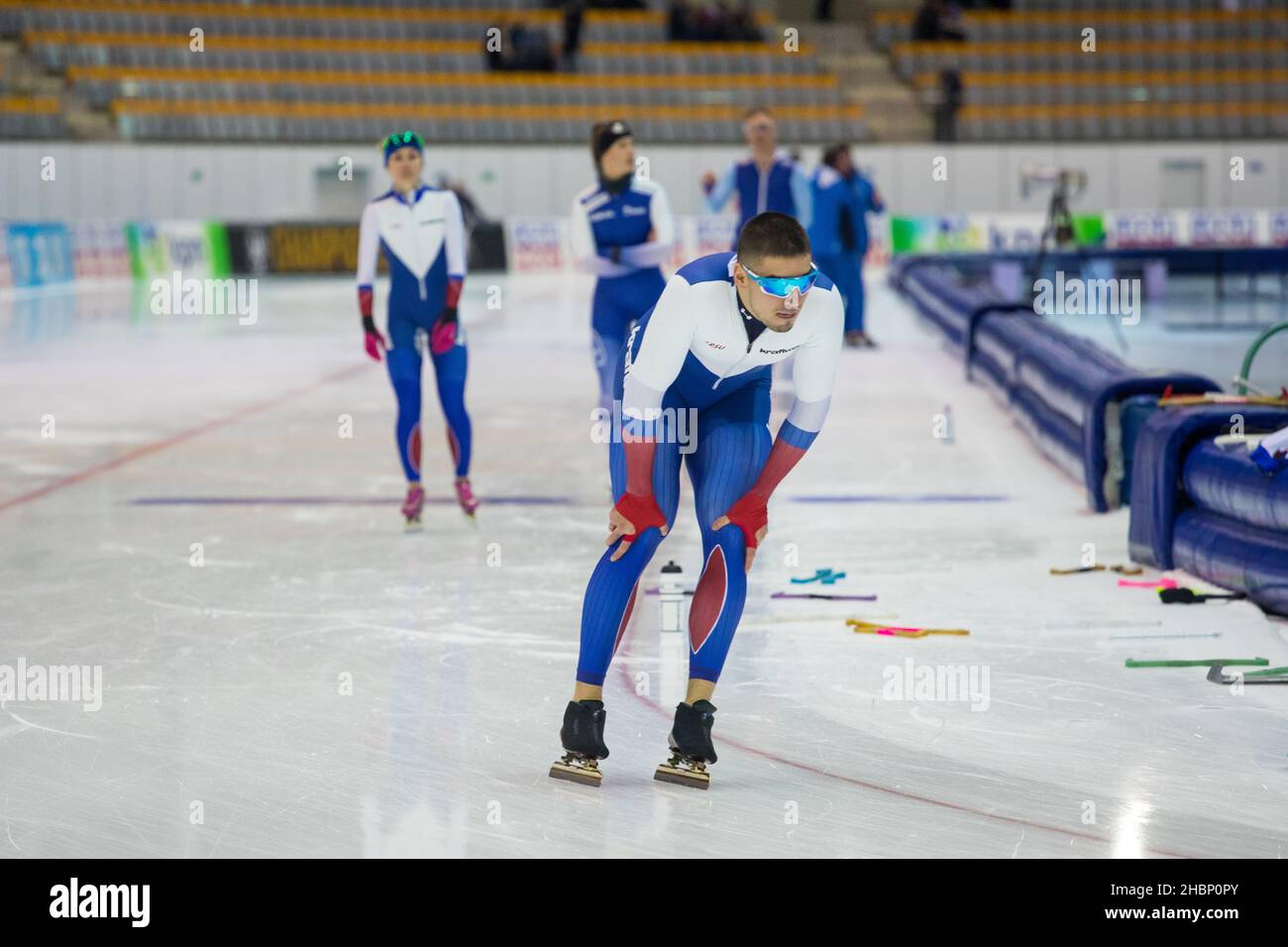 ISU European Speed Skating Championships. Athlete on ice. Classic speed ...