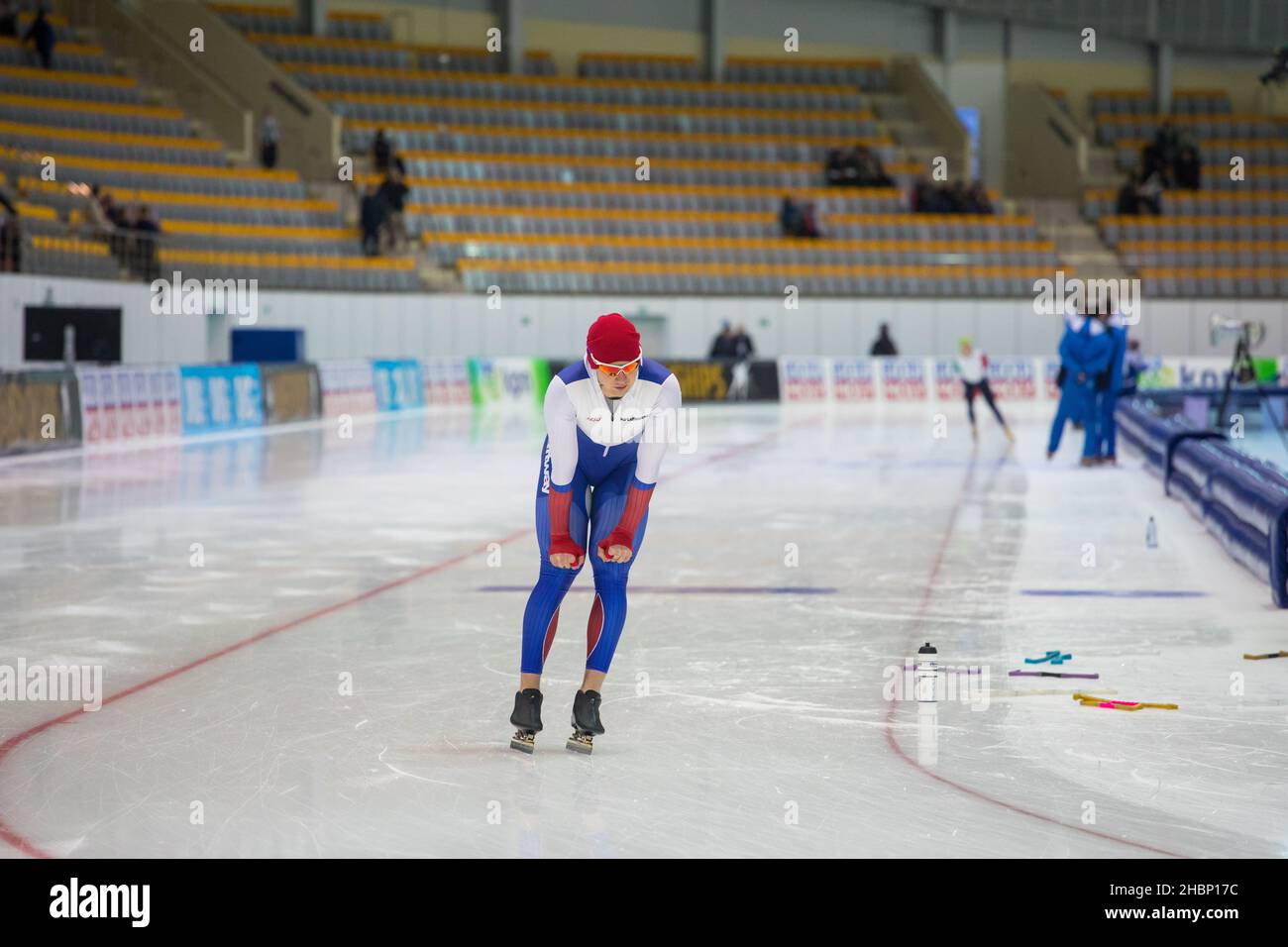 ISU European Speed Skating Championships. Athlete on ice. Classic speed ...