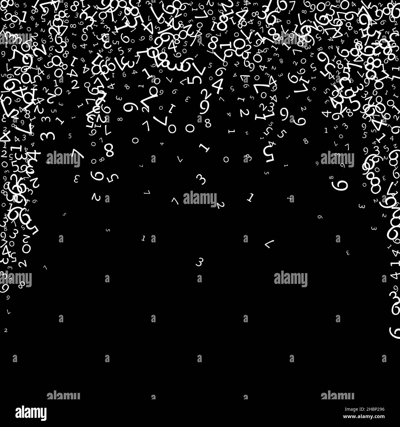 Falling numbers, big data concept. Binary white messy flying digits ...