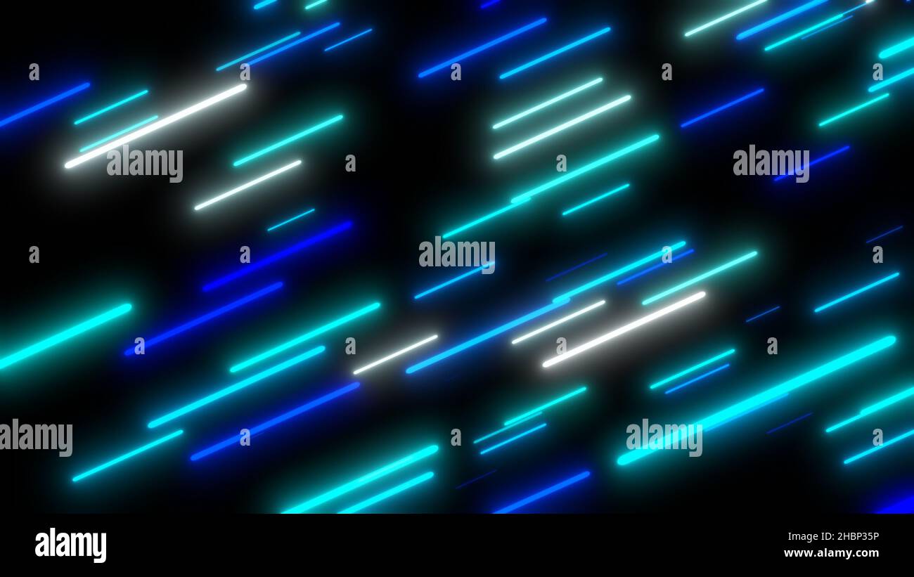 Blue flying neon lights abstract background. Bright neon line designed ...
