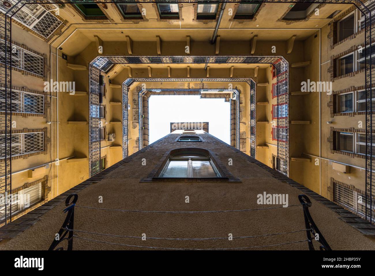 A low angle shot of a random building yard in Budapest, Hungary Stock ...