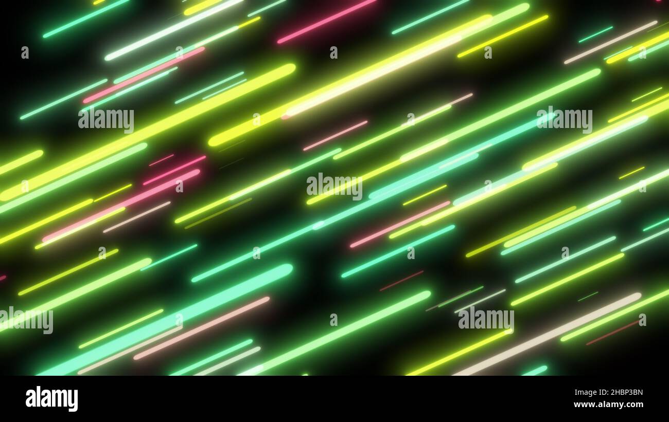 Colorful flying neon lights abstract background. Bright neon line ...