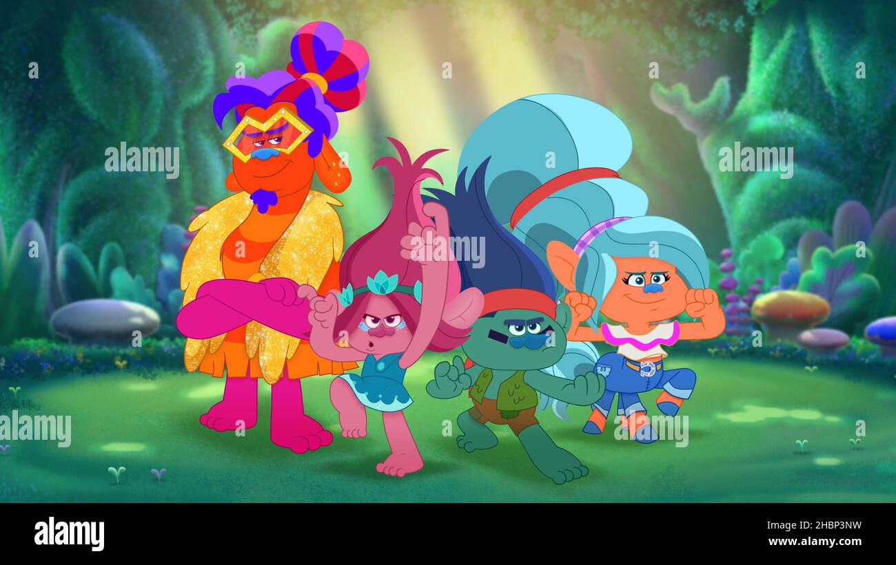 TROLLSTOPIA, (aka TROLLS TOPIA), from left: Lownote Jones (voice: Michael Leon Wooley), Poppy ...