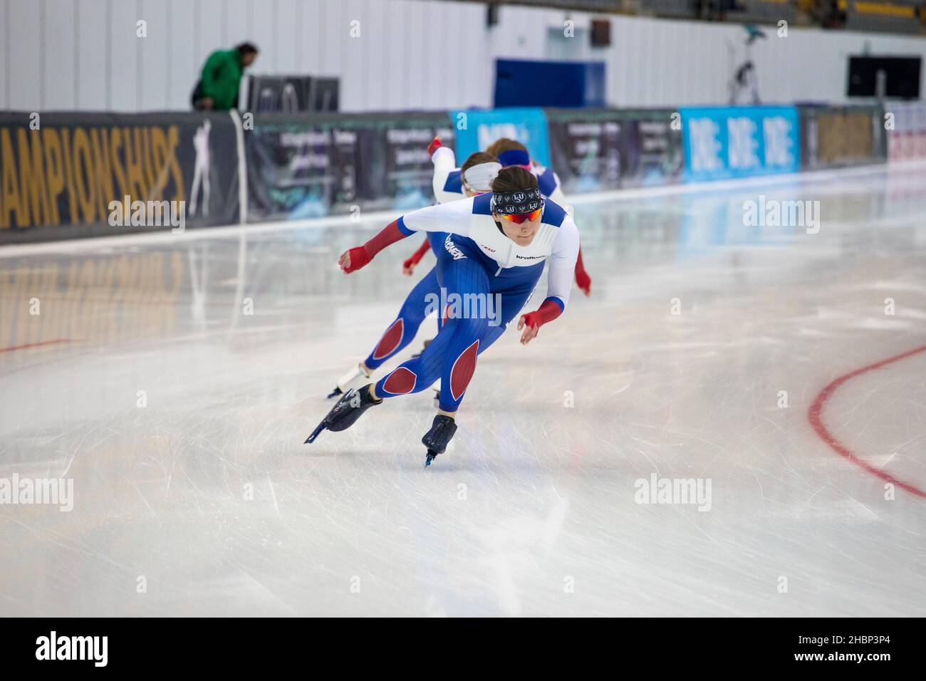 ISU European Speed Skating Championships. Athlete on ice. Classic speed ...