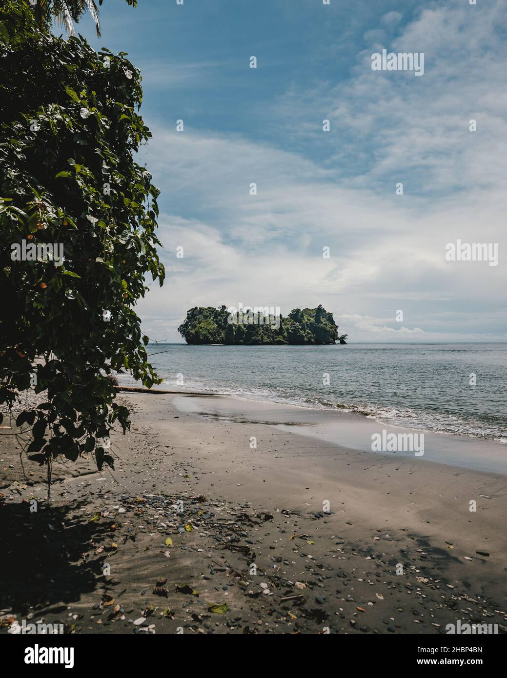 The blue sky over the sea captured from the coast in Punta Mona, Costa ...
