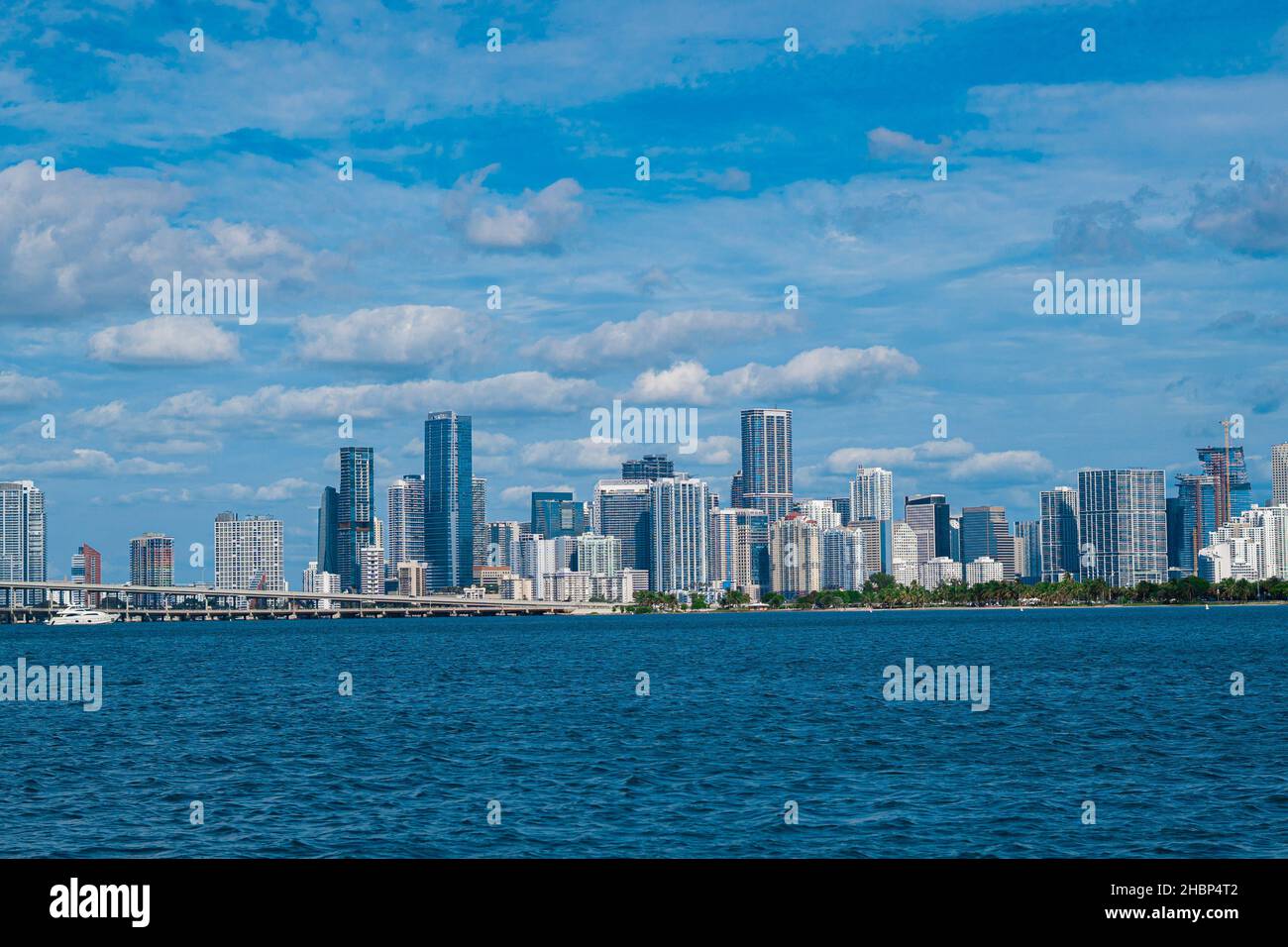A beautiful panorama of the Miami beach with a view of the buildings in ...