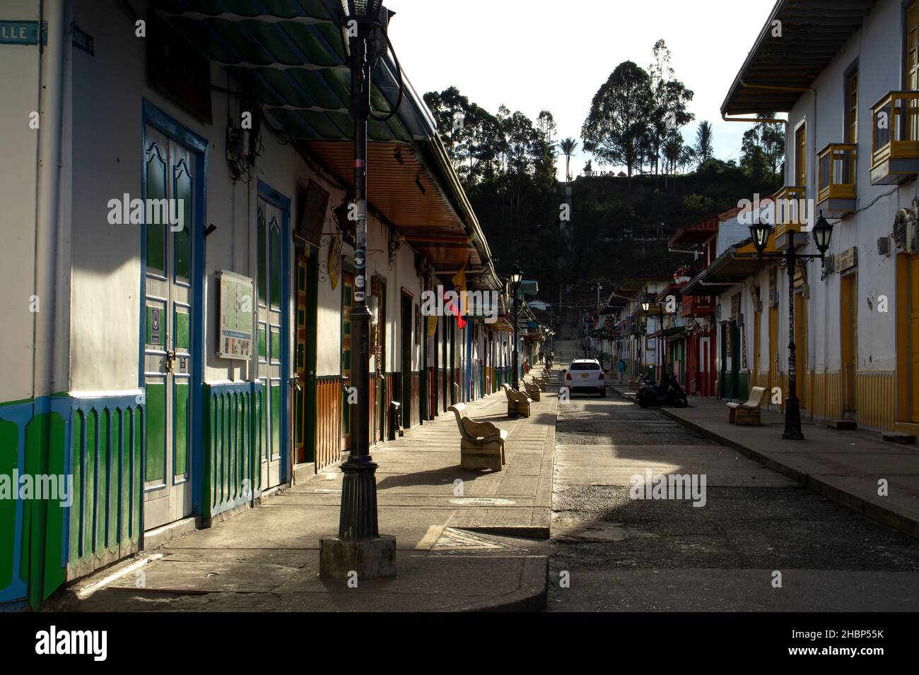 SALENTO, COLOMBIA - JULY 2021. The beautiful Calle Real and facades of ...