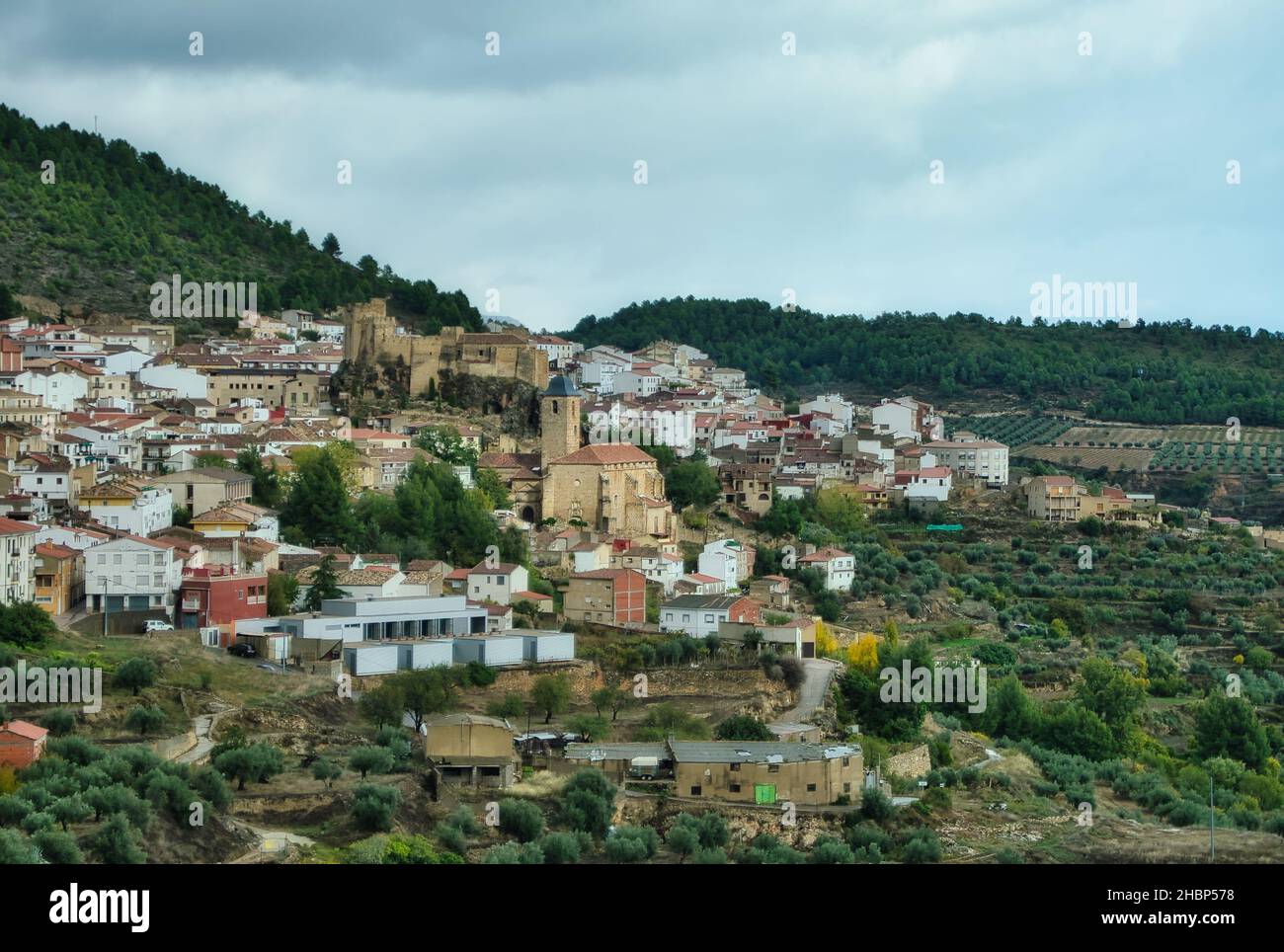 The view of Yeste city of Albacete with medieval buildings in Spain ...
