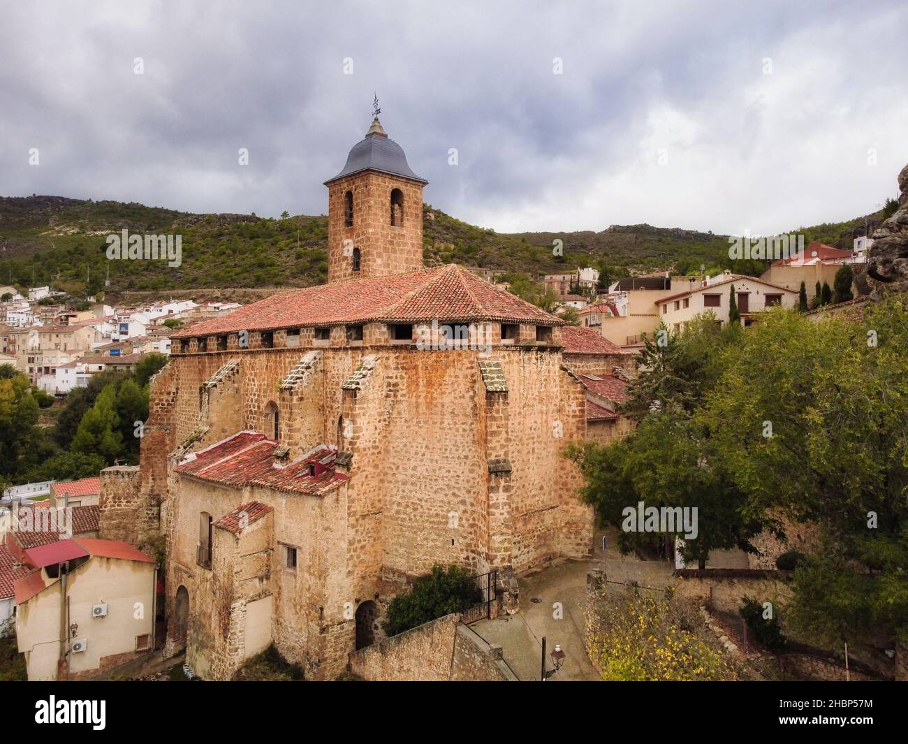 The view of Yeste city of Albacete with medieval buildings in Spain ...