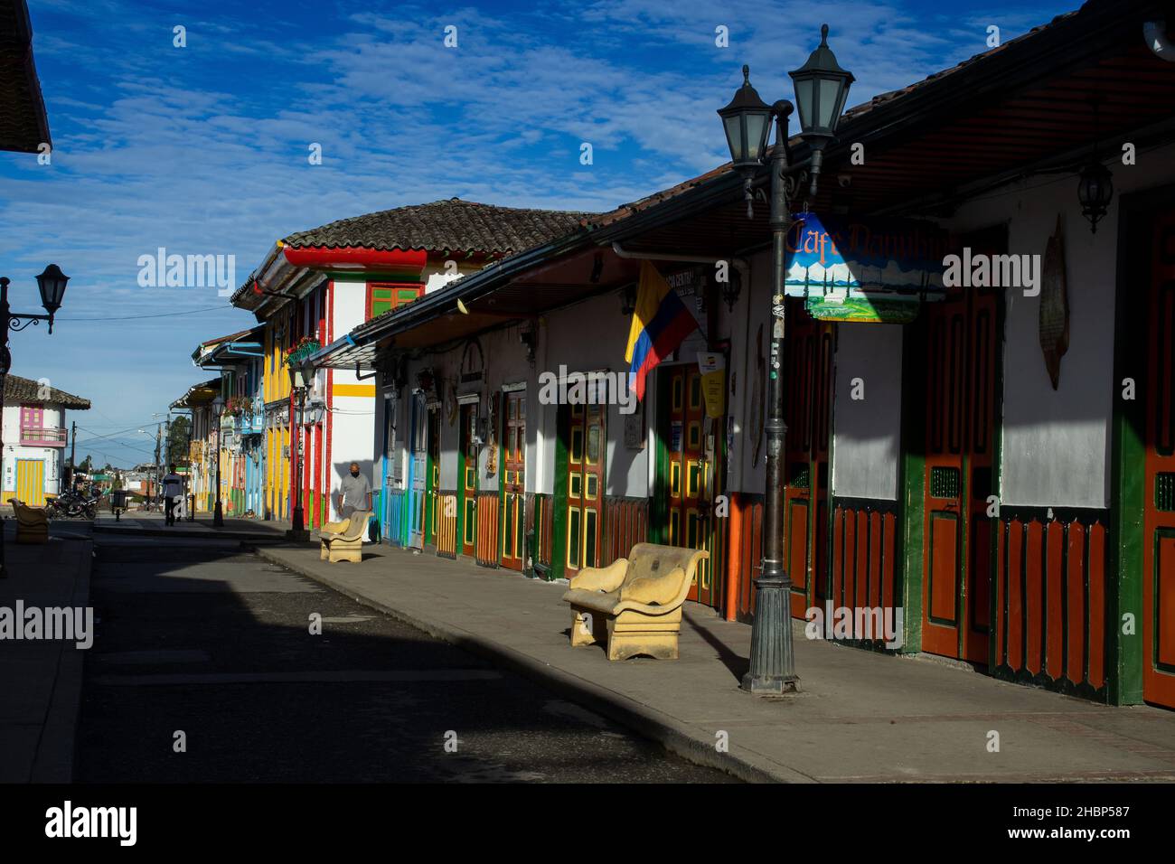 SALENTO, COLOMBIA - JULY 2021. The beautiful Calle Real and facades of ...