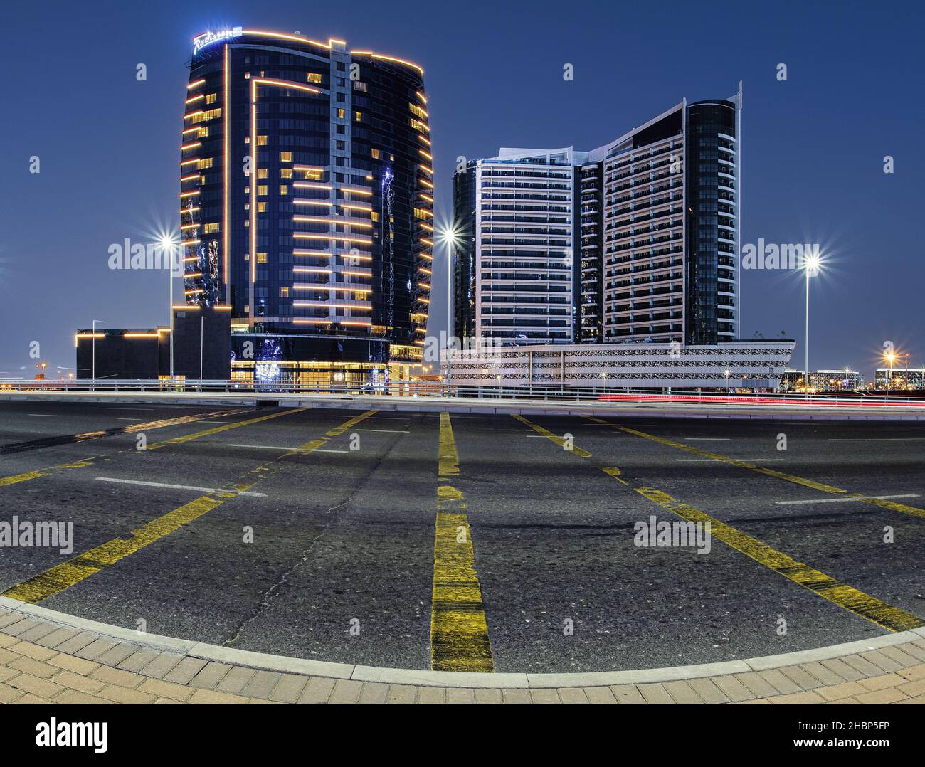 DUBAI, UNITED ARAB EMIRATES - Nov 12, 2021: A night shot of two ...