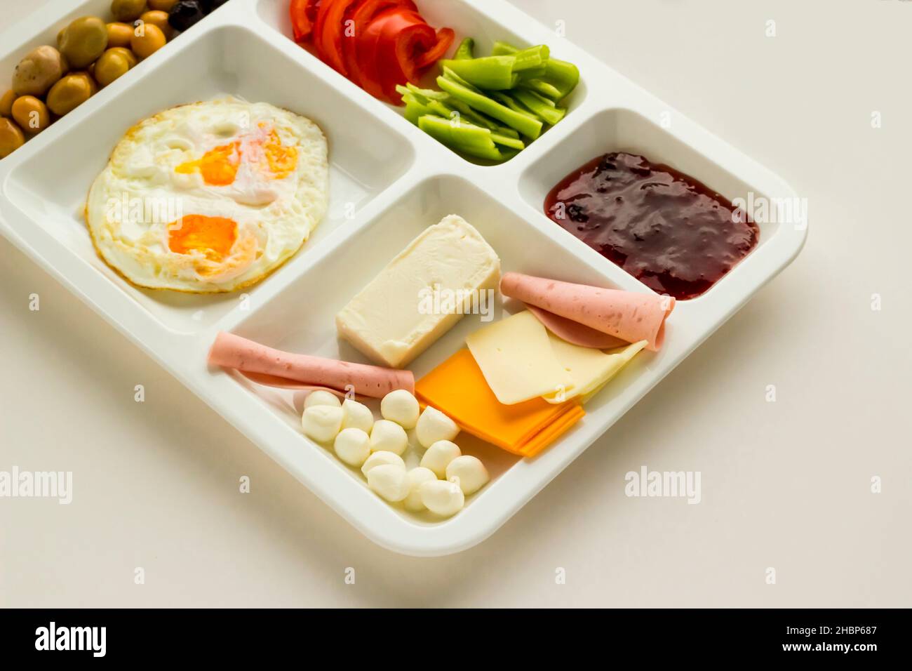 Traditional Turkish Breakfast with cheese, salami, pepper, jam, egg ...
