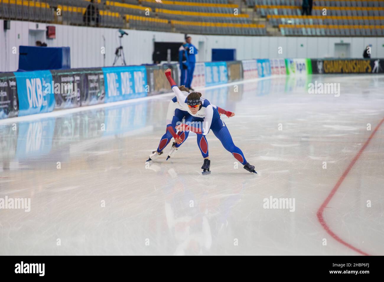 ISU European Speed Skating Championships. Athlete on ice. Classic speed ...