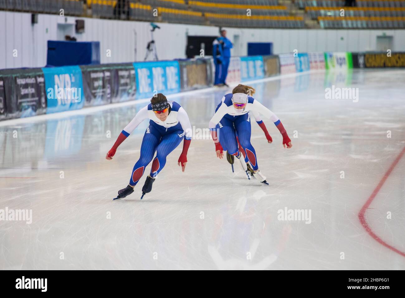 ISU European Speed Skating Championships. Athlete on ice. Classic speed ...